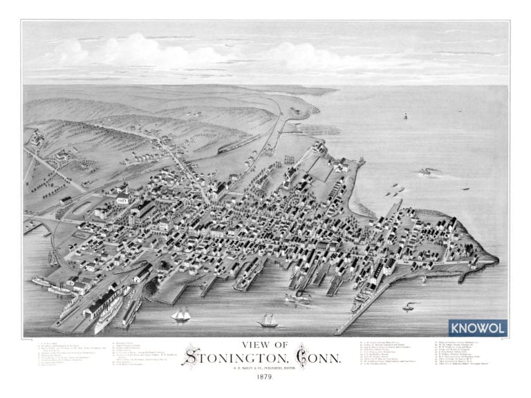 Beautifully restored map of Stonington, Connecticut from 1879