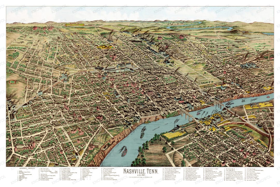 Beautifully restored map of Nashville, Tennessee from 1888 - KNOWOL