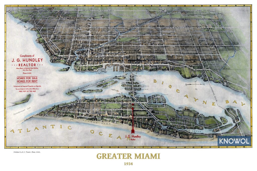 Beautifully restored map of Miami, Florida from 1934 - KNOWOL