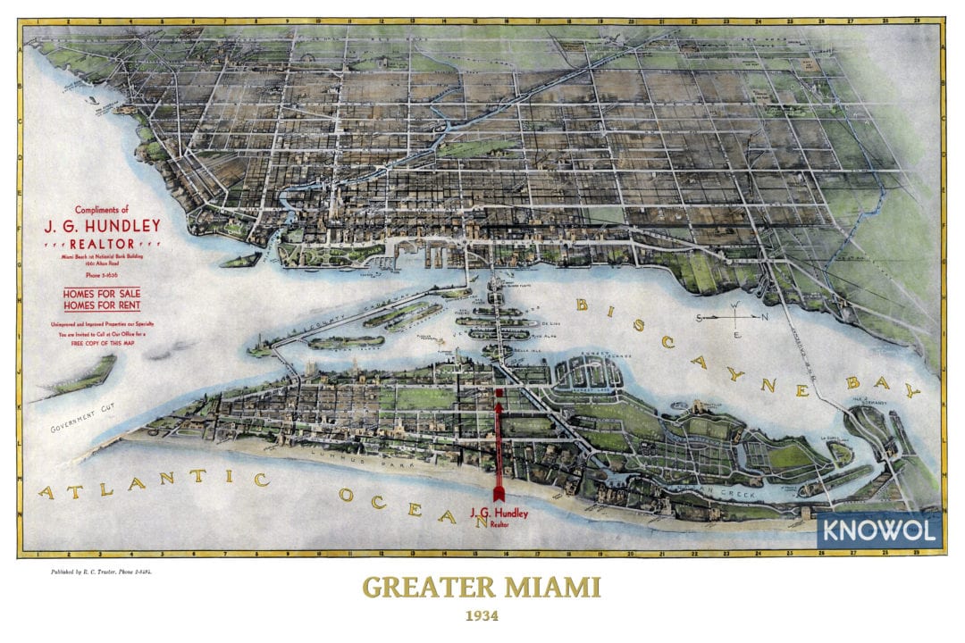 Beautifully restored map of Miami, Florida from 1934
