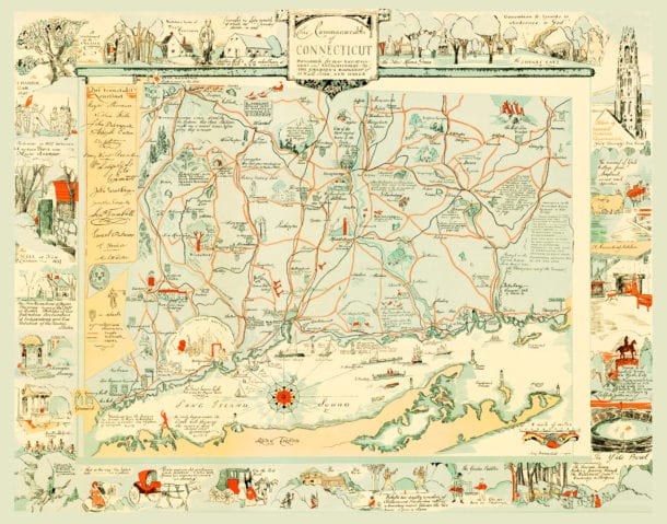 Amazingly illustrated old map of Connecticut from 1926