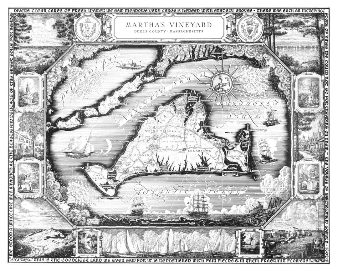 Beautifully detailed map of Martha’s Vineyard from 1954