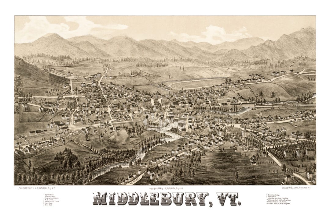 Beautiful hand drawn map of Middlebury, Vermont from 1886 - KNOWOL