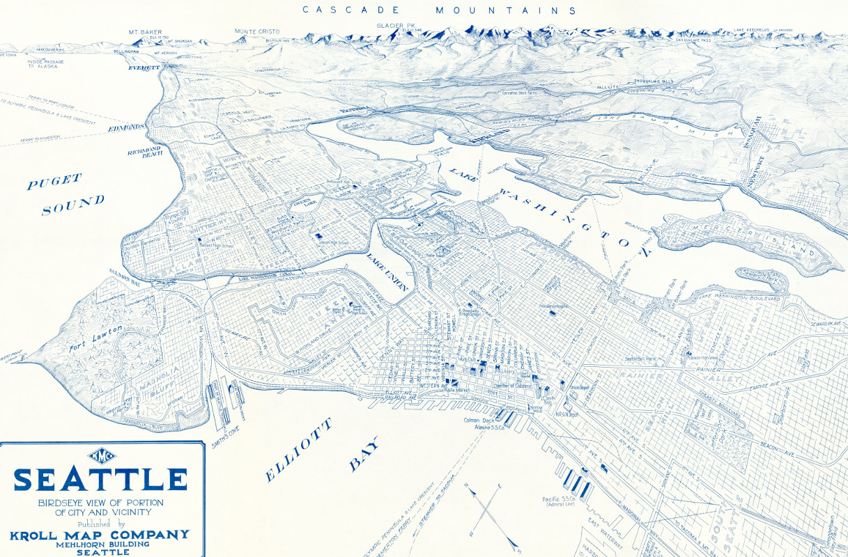 Beautifully restored map of Seattle, Washington from 1925 - KNOWOL