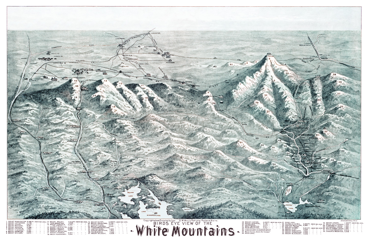 Beautifully detailed map of the White Mountains from 1890 - KNOWOL