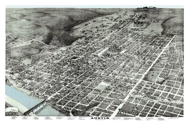Historic Bird’s Eye View of Austin, Texas in 1887