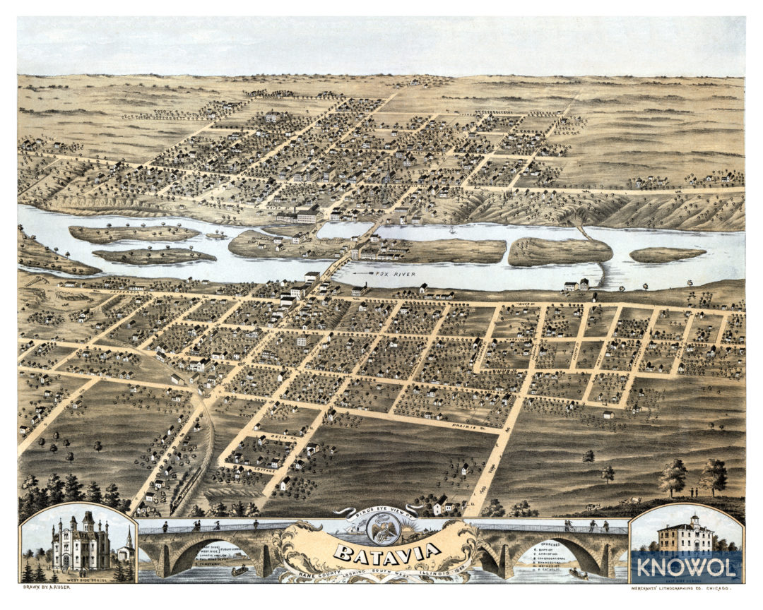 Historic old map of Batavia, Illinois from 1869 - KNOWOL