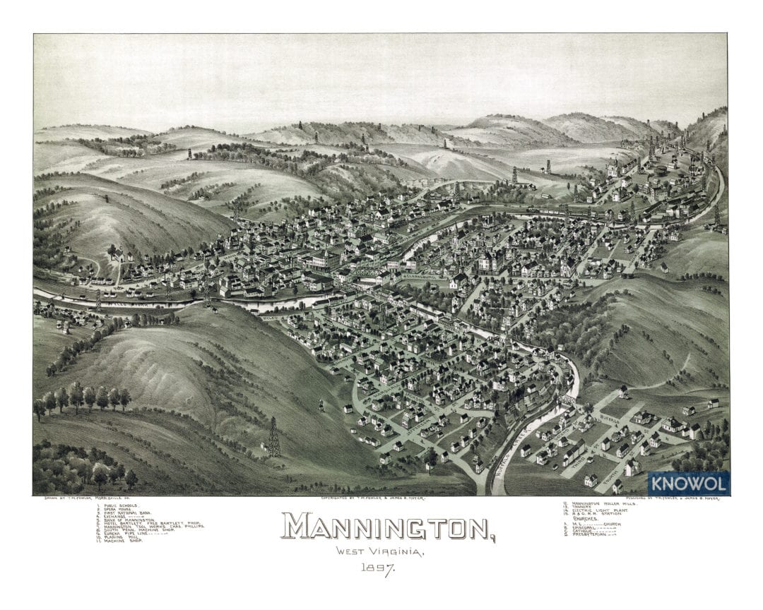 Historic old map shows bird’s eye view of Mannington, WV in 1897