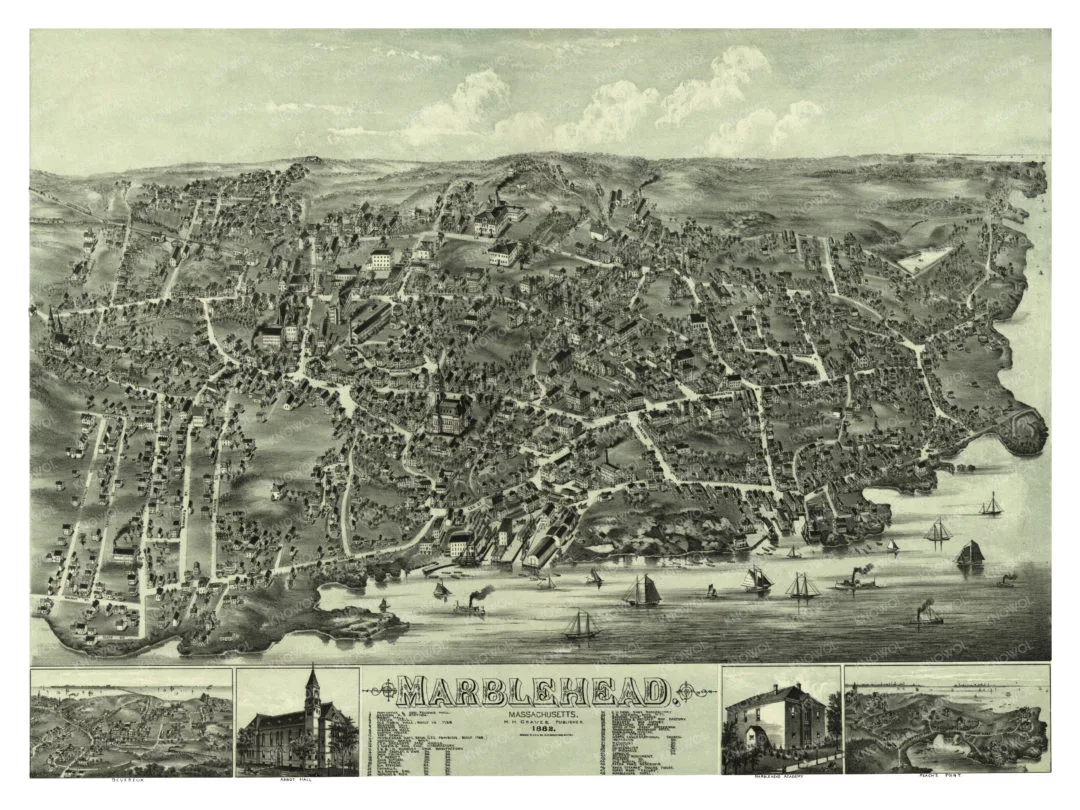 Beautifully restored map of Marblehead, MA from 1882