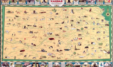 Historic old map shows bird's eye view of Lawrence, KS in 1880