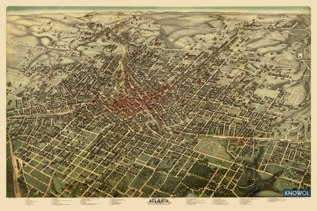 Beautifully restored map of Atlanta, Georgia from 1892 - KNOWOL