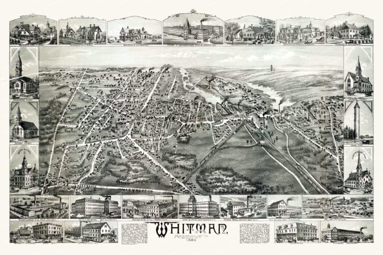 Beautifully restored map of Whitman, MA from 1889 - KNOWOL