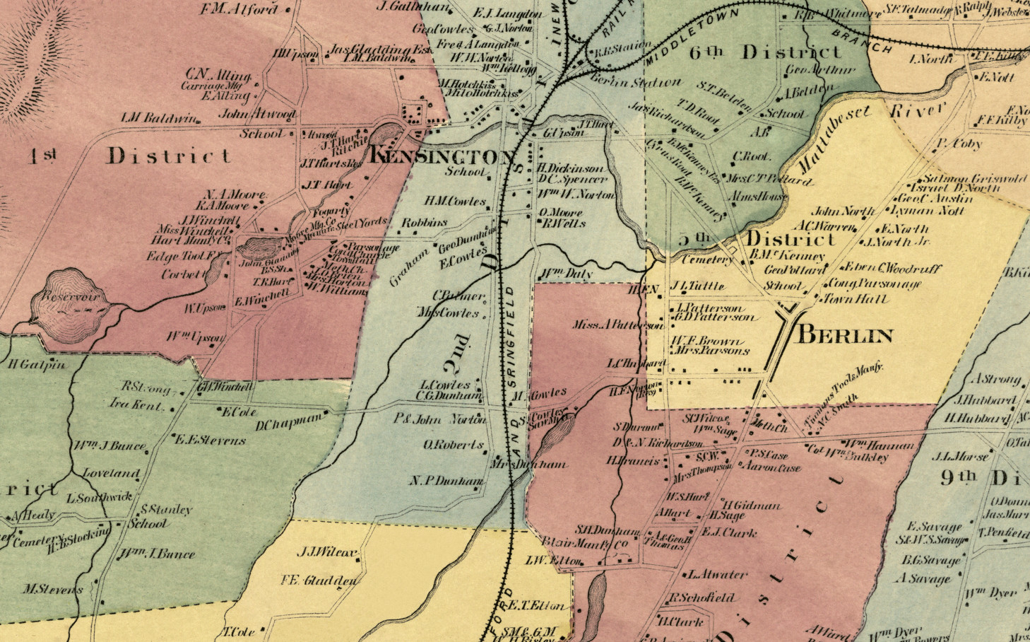 Historic Landowners Map Of Berlin CT From 1869 KNOWOL