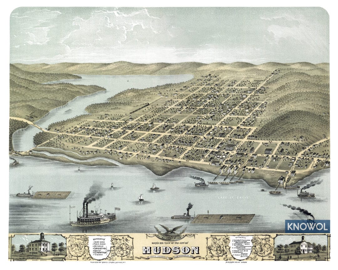 Beautifully restored map of Hudson, Wisconsin from 1870