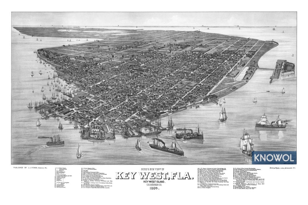 Beautifully restored map of Key West, Florida from 1884 - KNOWOL