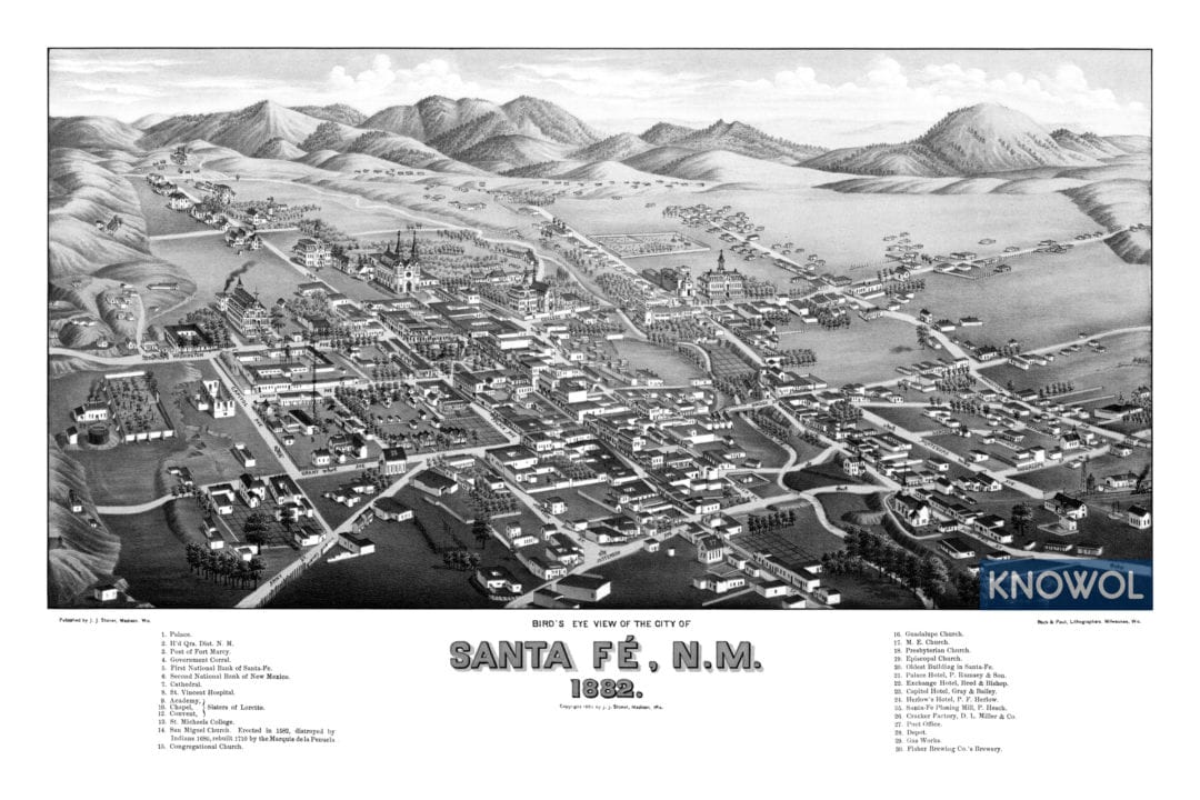 Beautifully restored map of Santa Fe, New Mexico from 1882 - KNOWOL