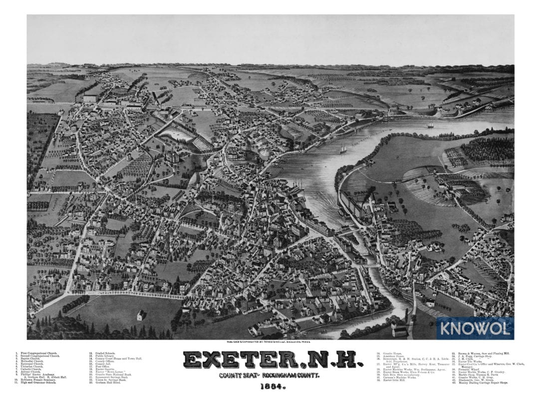 Beautifully restored map of Exeter, New Hampshire from 1884 - KNOWOL Beautifully restored map of Exeter, New Hampshire from 1884 - KNOWOL