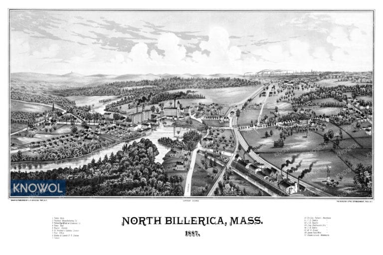 Beautifully restored map of North Billerica, MA from 1887