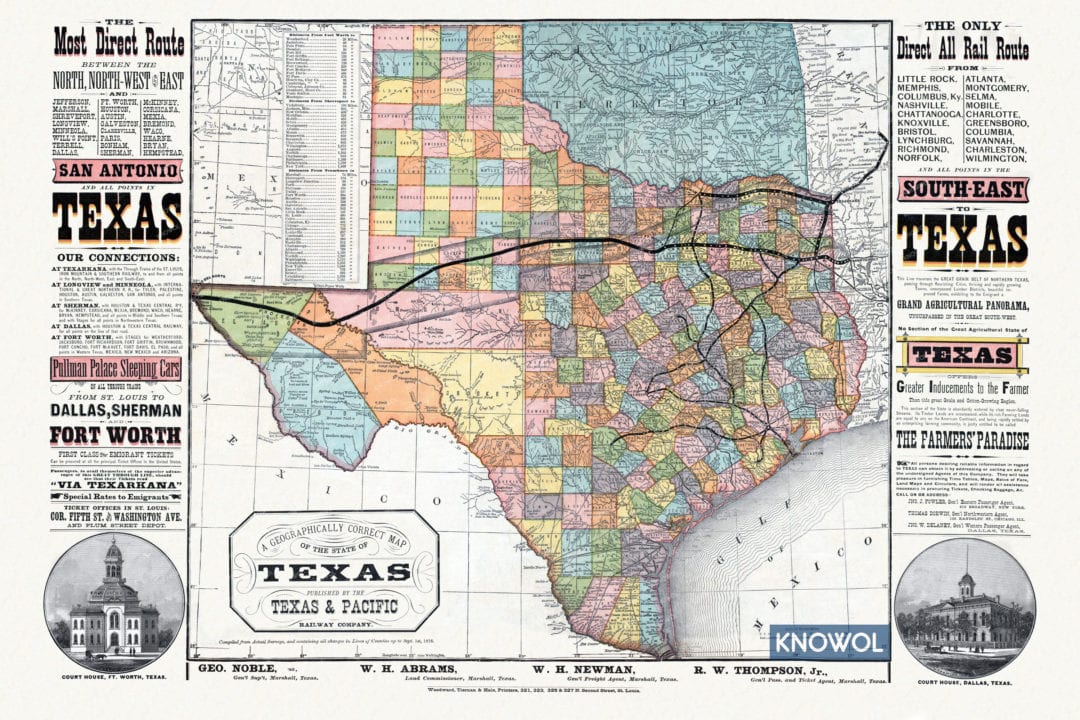 Beautifully detailed map of Texas Railroads from 1876 - KNOWOL