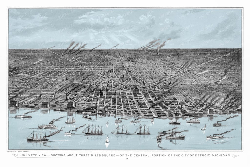 Historic Bird’s Eye View Map of Detroit, Michigan from 1889 - KNOWOL