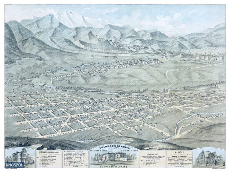 Beautifully restored map of Colorado Springs, CO from 1874 - KNOWOL