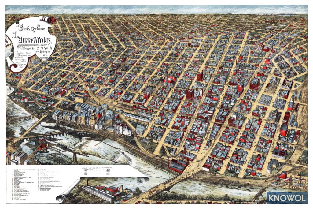 Beautifully restored map of Minneapolis, MN from 1891 - KNOWOL