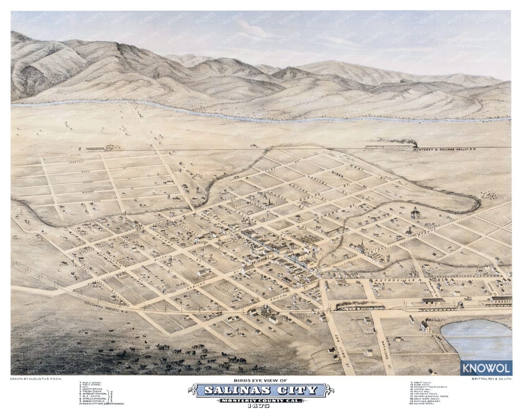 Beautifully restored map of Salinas, California from 1875 - KNOWOL