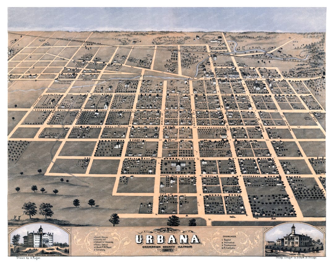 Beautifully restored map of Urbana, Illinois from 1869 - KNOWOL
