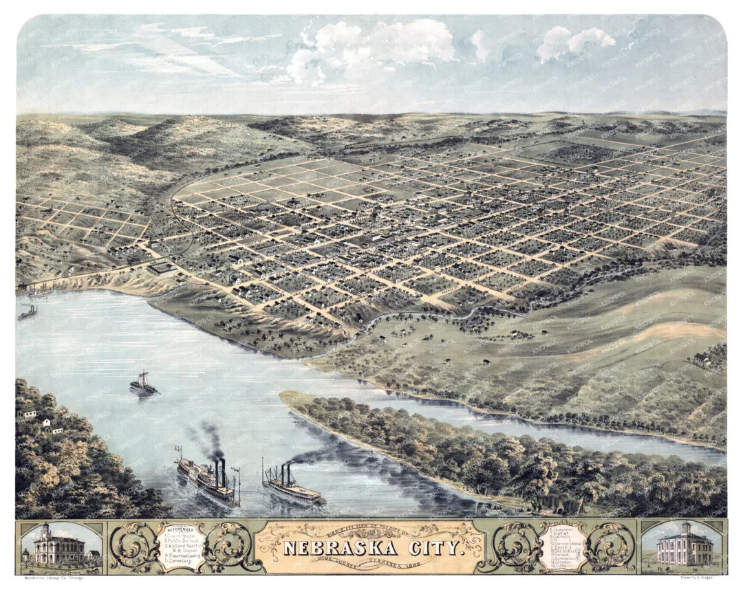 Beautifully restored map of Nebraska City, Nebraska in 1868 - KNOWOL