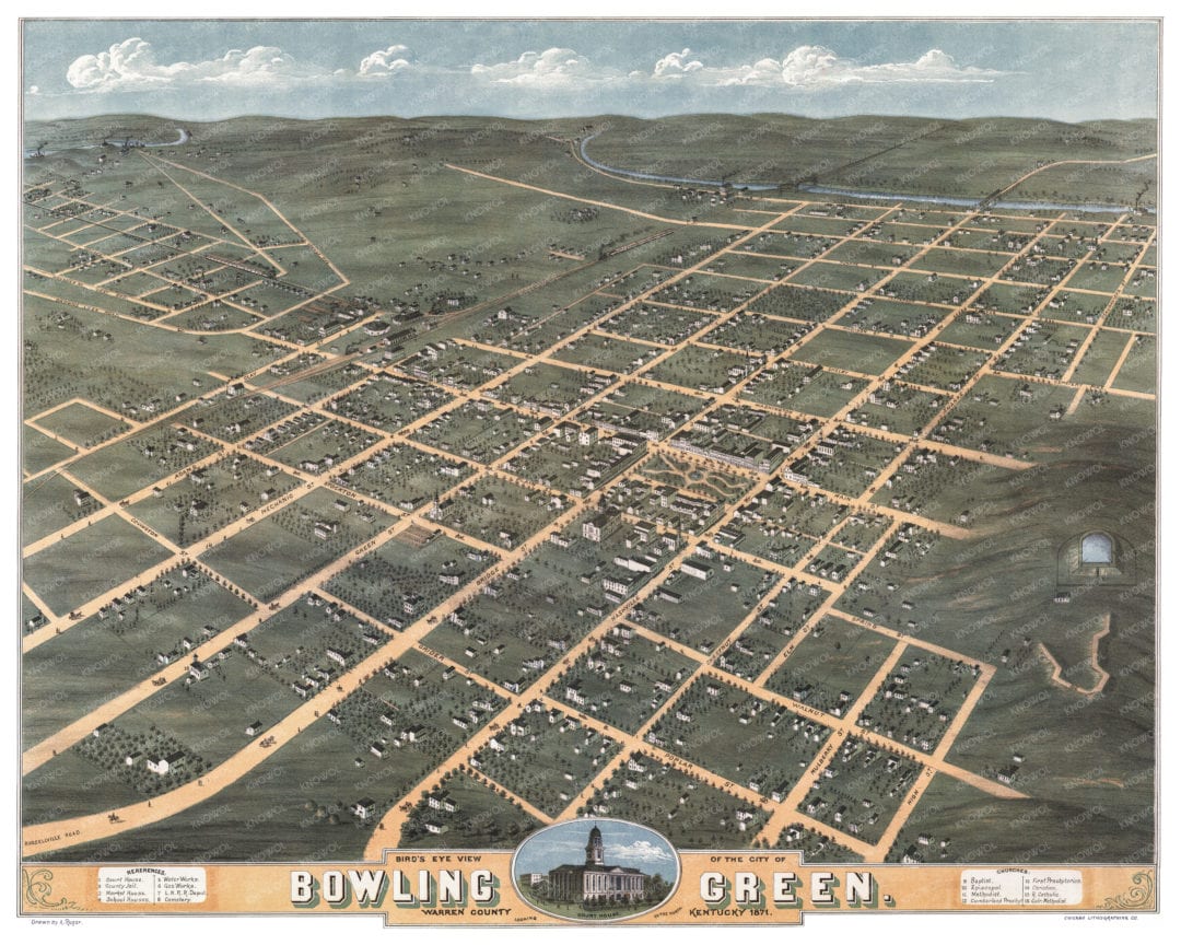 Beautifully restored map of Bowling Green, Kentucky from 1871 - KNOWOL