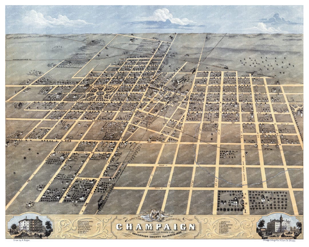 Beautifully restored map of Champaign, Illinois from 1869 - KNOWOL