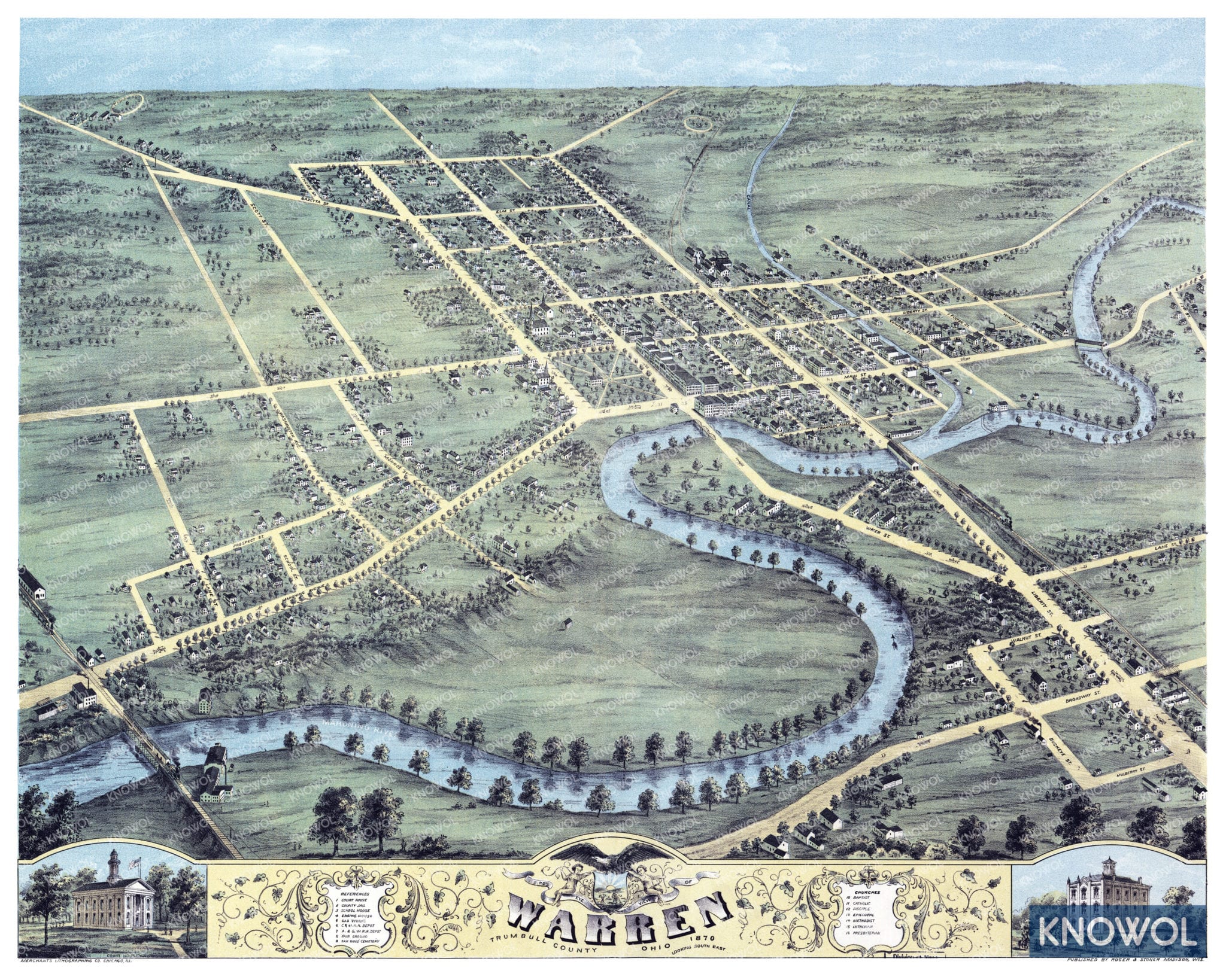 Beautifully restored map of Warren, Ohio from 1870 - KNOWOL