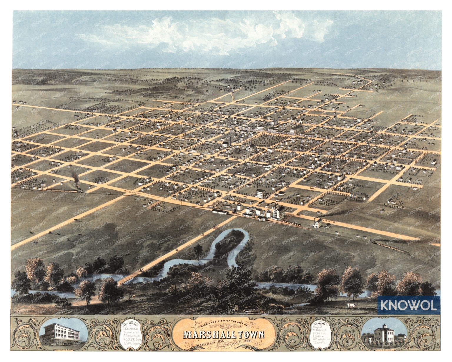 Beautifully restored map of Marshalltown, Iowa from 1868 - KNOWOL
