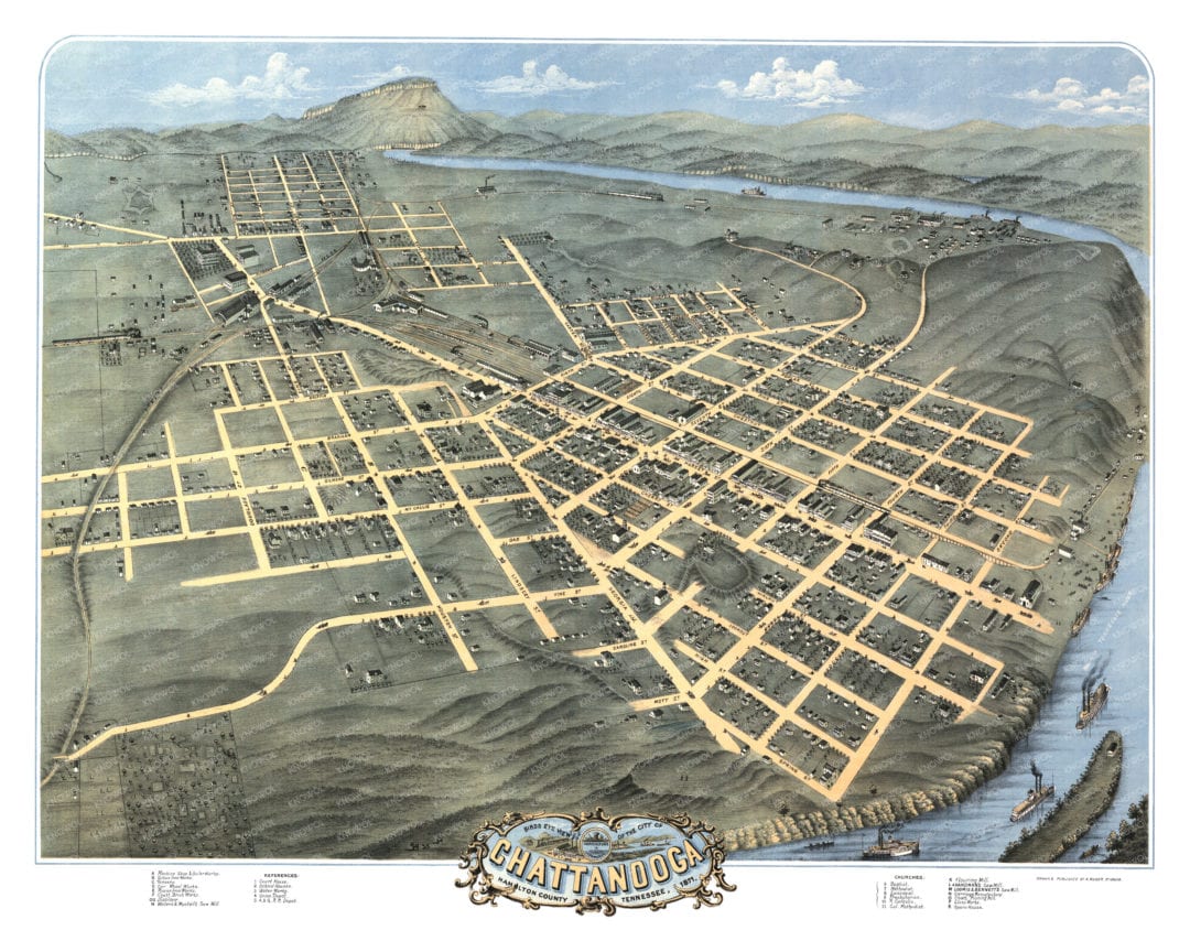 Historic map of Chattanooga, Tennessee from 1871 - KNOWOL