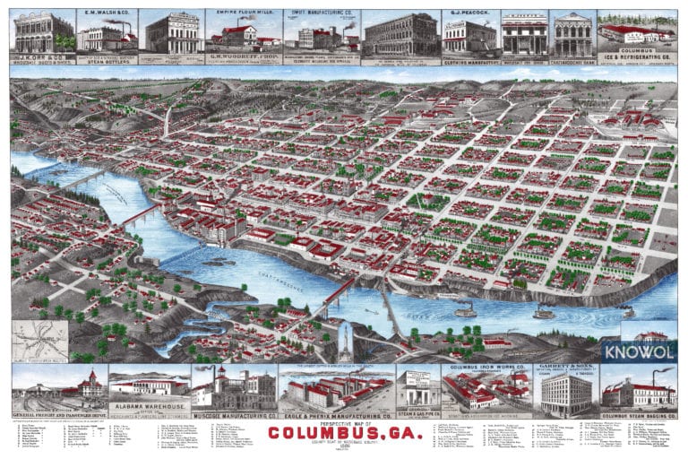 Beautifully restored map of Columbus, Georgia from 1886 - KNOWOL