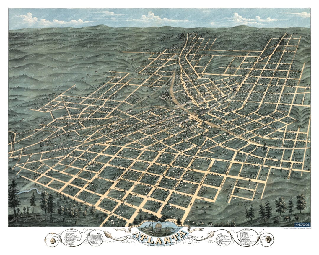 Vintage Map of Atlanta, Georgia from 1871 - KNOWOL