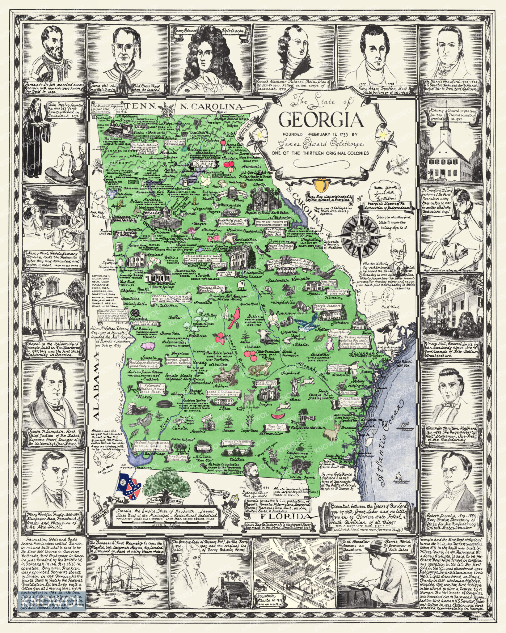 Vintage map of Georgia, one page history dedicated to the Old Timers ...