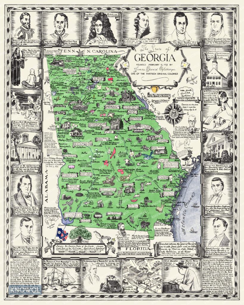 Vintage map of Georgia, one page history dedicated to the Old Timers ...