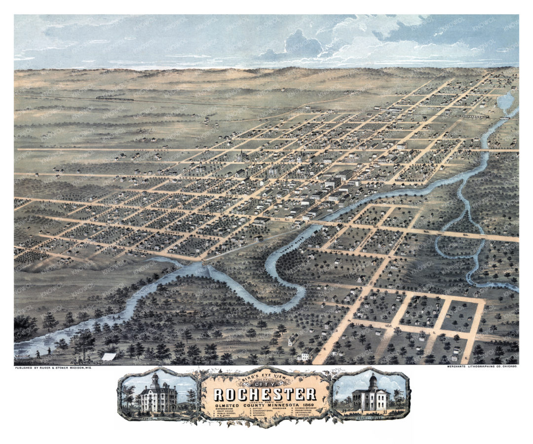 Vintage Map of Rochester, Minnesota from 1869 - KNOWOL