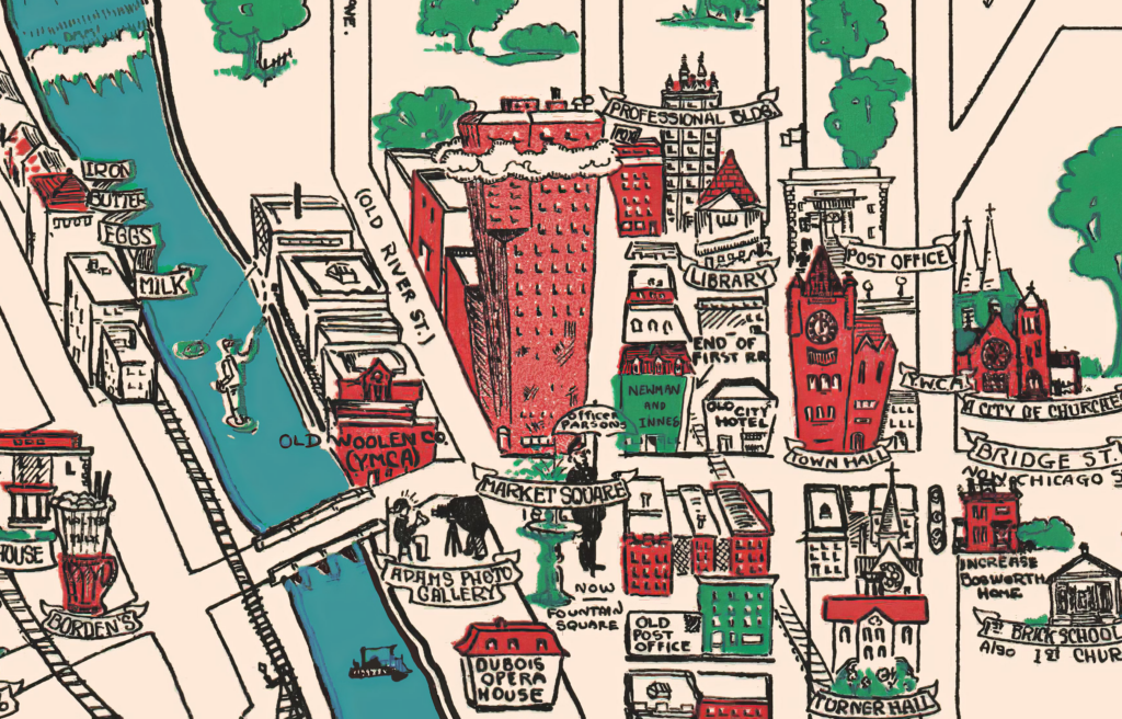 Beautifully detailed map of Elgin, Illinois from 1930