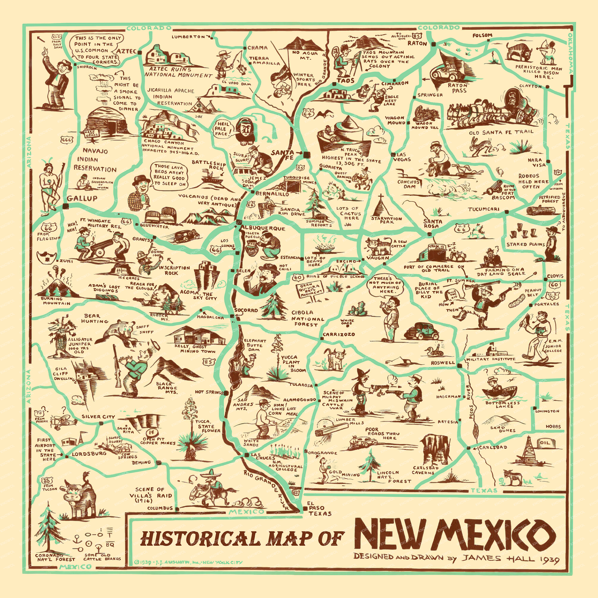 New Mexico Like Never Before: 1939 Map Brings History to Life with a Laugh